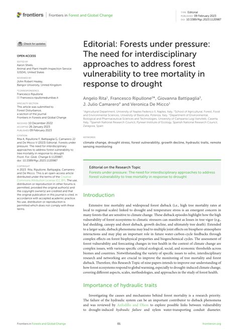 Pdf Editorial Forests Under Pressure The Need For Interdisciplinary