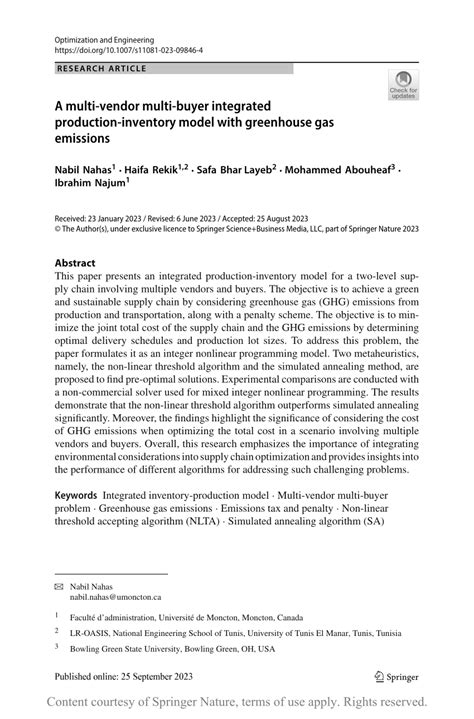 A Multi Vendor Multi Buyer Integrated Production Inventory Model With Greenhouse Gas Emissions