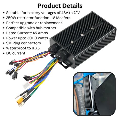 square wave ebike controller esc in black 1000w 2000w 3000w 45 amp