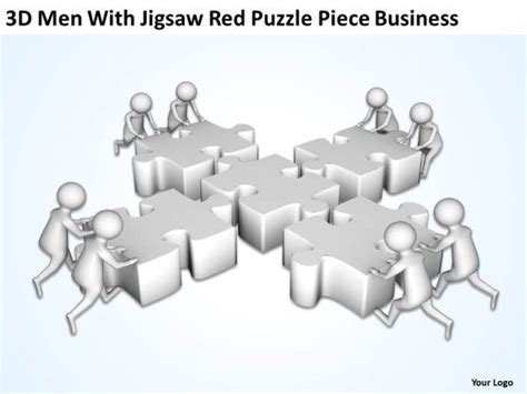 Men In Business Jigsaw Red Puzzle Piece PowerPoint Presentation Templates