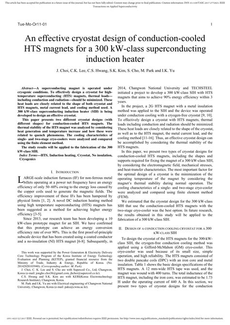 Pdf An Effective Cryostat Design Of Conduction Cooled Hts Magnets For A 300 Kw Class