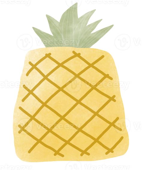 Hand Drawn Illustration Of Cute Pineapple With Green Leaves 35656662 Png