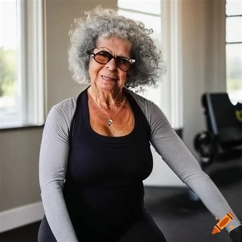 Award Winning Fitness Photo Of A Full Figured Elderly Woman With Curly