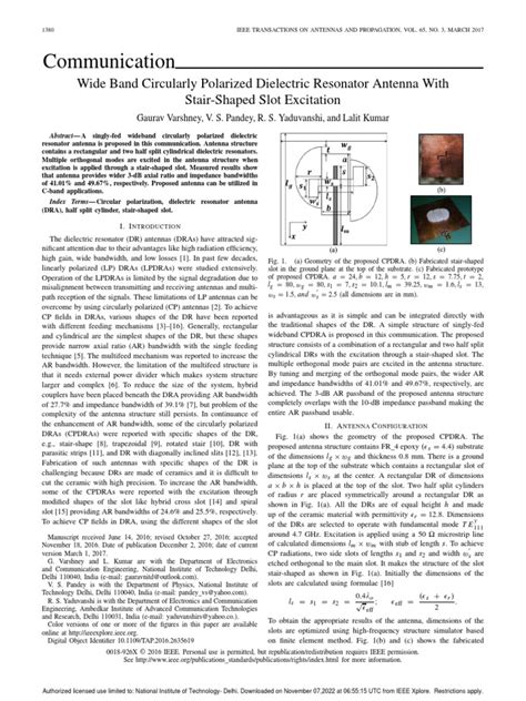 Wide Band Circularly Polarized Dielectric Resonator Antenna With Stair Shaped Slot Excitation