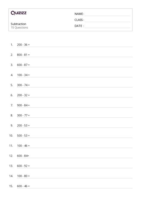 Printable Subtraction Within 20 Worksheets Quizizz