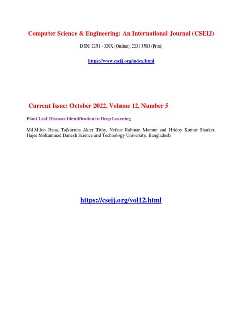 Computer Science And Engineering An International Journal Cseij October 2022 Volume 12