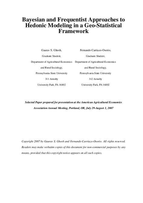 Pdf Bayesian And Frequentist Approaches To Hedonic Modeling In A Geo Statistical Framework
