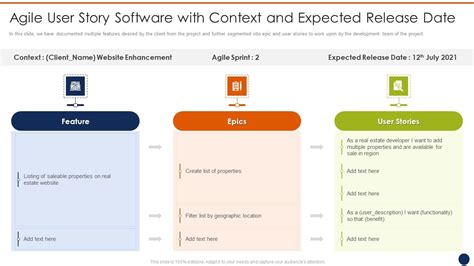 Agile User Story Software With Context And Expected Release Date Ppt