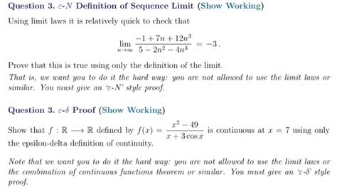 Solved Question 3 E N Definition Of Sequence Limit Show