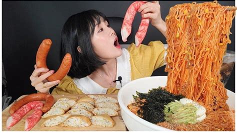 Asmr 진짜쫄면 한그릇 반찬 치즈칼바사와일드크래미유부초밥 먹방korean Mukbang Eating Show Soop Vod