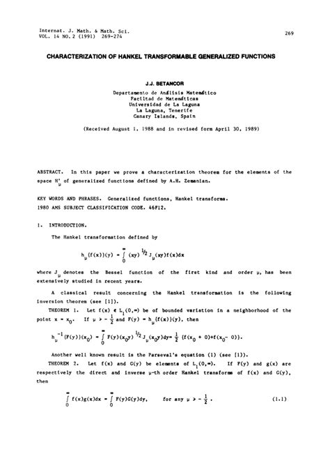 Pdf Characterization Of Hankel Transformable Generalized Functions