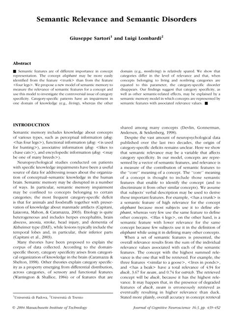 Pdf Semantic Relevance And Semantic Disorders