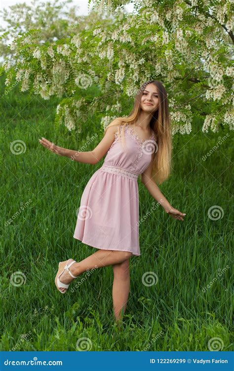 Beautiful Girl With Long Hair And Slender Figure Posing In Stock Image Image Of Hairstyle