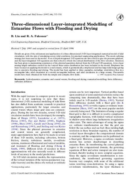 Pdf Three Dimensional Layer Integrated Modelling Of Estuarine Flows With Flooding And Drying