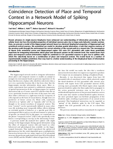 Pdf Coincidence Detection Of Place And Temporal Context In A Network Model Of Spiking