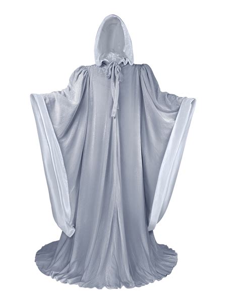 Gray Wizard Robe With Hood And Sleeves Halloween Party Costume For