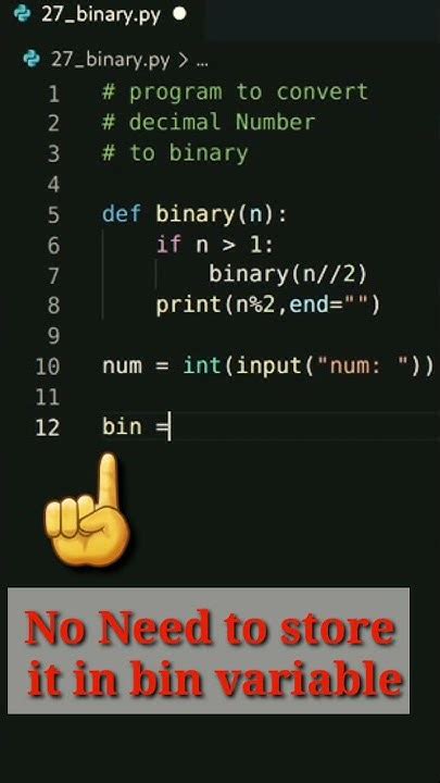 Program To Convert Decimal To Binary Using Python Python Tutorials