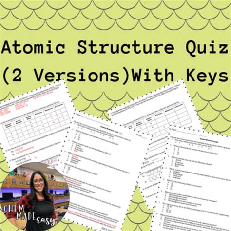 Atomic Structure Quiz 2 Versions With Keys By Chem Made Easy