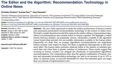 Man Versus Machine A Field Experiment On How Ai And Human Editors Can Complement Each Other