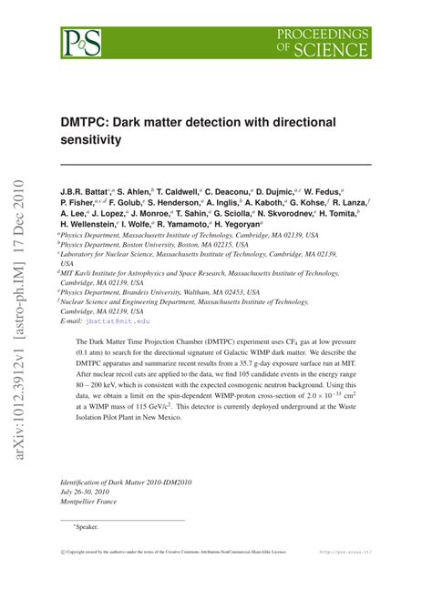 Pdf Dmtpc Dark Matter Detection With Directional Sensitivity