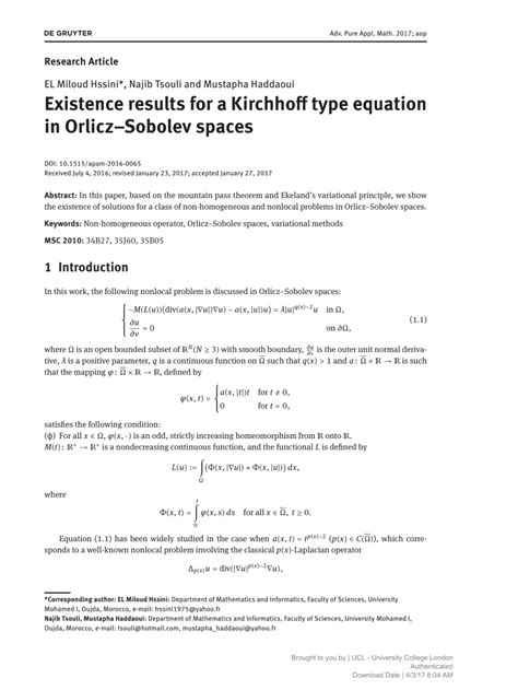 Pdf Existence Results For A Kirchhoff Type Equation In Orliczsobolev