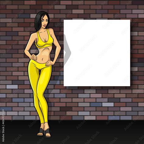 Slim Girl On The Background Of An Empty Banner Sexy Woman In Front Of School Board Banner