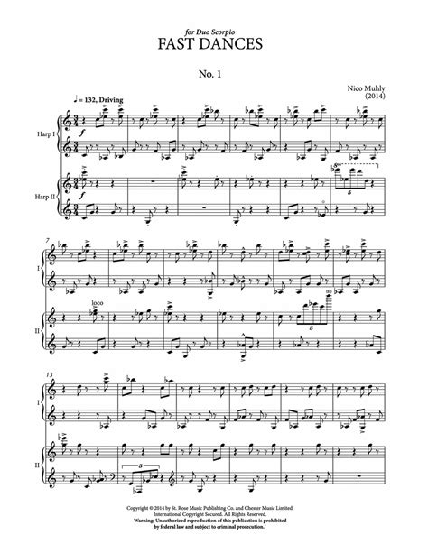 Fast Dances For 2 Harps Score And Parts By Nico Muhly Harp