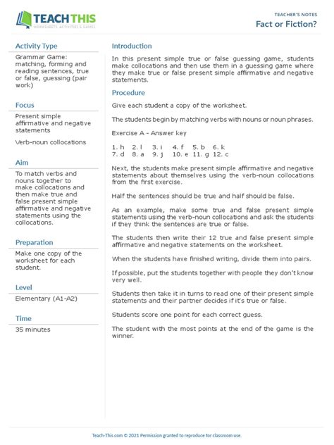 Fact Or Fiction Pdf Sentence Linguistics Verb