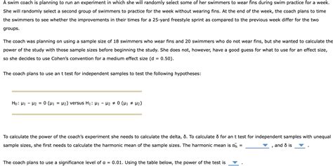 solved a swim coach is planning to run an experiment in