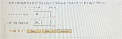Solved Find the absolute minimum and absolute maximum values | Chegg.com
