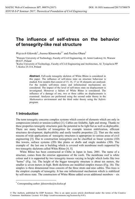 Pdf The Influence Of Self Stress On The Behavior Of Tensegrity Like