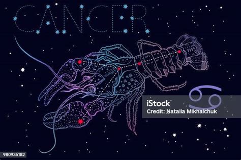 암 조디악 로그인 및 별자리 기호 별과 우주 파란색 배경에 별자리 점성술 천문학 판타지 신화입니다 빈티지 조각 문신 스타일입니다