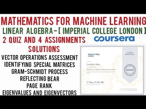 Coursera Mathematics For Machine Learning Linear Algebra Quiz Answers Week Assignments