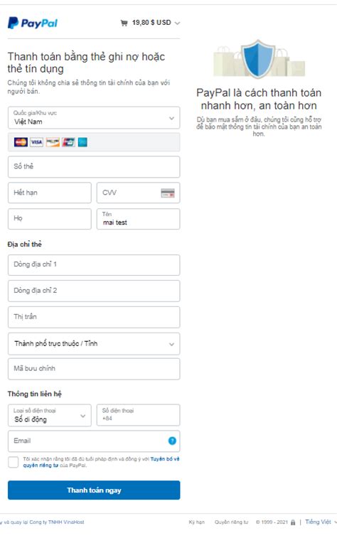 Hướng Dẫn Thanh Toán Qua Paypal Và Credit Card Usd Vinahost