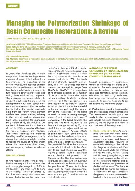 Pdf Managing The Polymerization Shrinkage Of Resin Composite Restorations A Review
