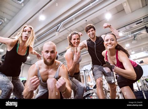 Fit Friends Having Fun In Gym Stock Photo Alamy