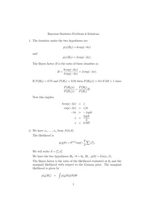 Problems 06 2016 2017 Bayesian Statistics Problems 6 1 An Observation X Is Available From An