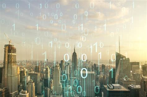 Premium Photo Abstract Virtual Binary Code Hologram On New York Cityscape Background Ai And