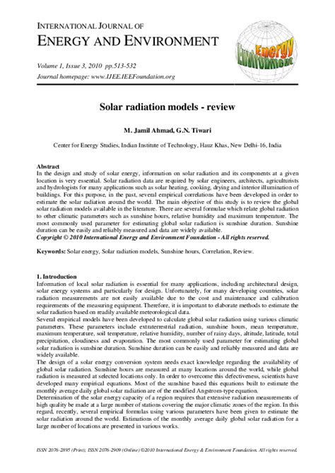 Pdf Solar Radiation Models A Review