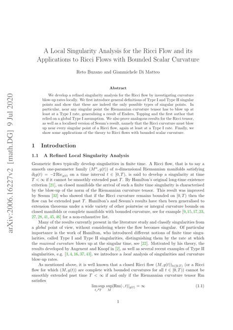 Pdf A Local Singularity Analysis For The Ricci Flow And Its