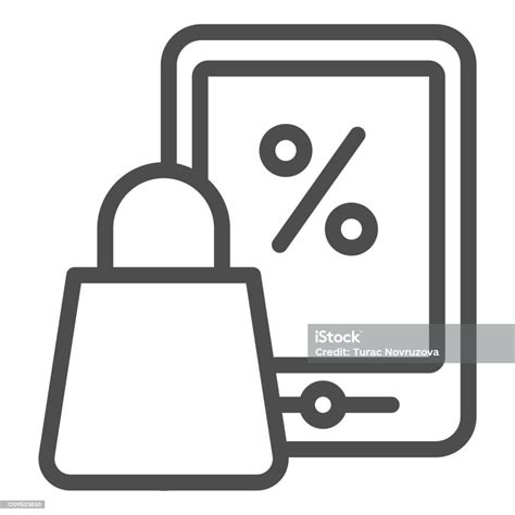 태블릿 및 쇼핑 백 라인 아이콘입니다 흰색에 격리 된 태블릿 벡터 그림에 온라인 쇼핑 태블릿 스토어 온라인 개요 스타일 디자인 웹 및 응용 프로그램을 위해 설계 Eps 10