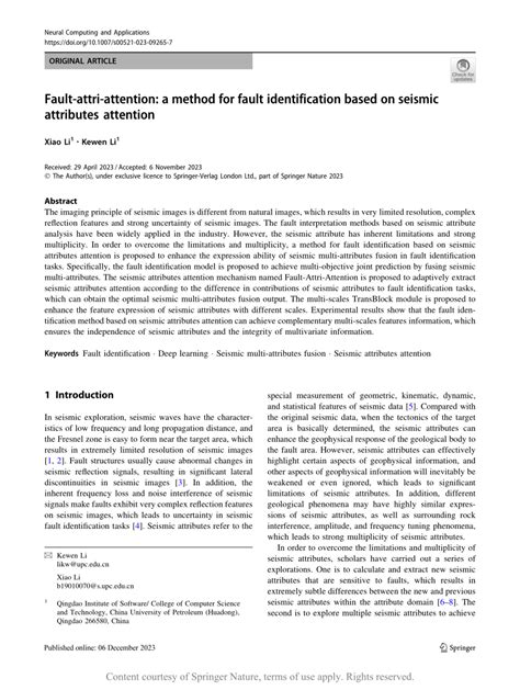 Fault Attri Attention A Method For Fault Identification Based On Seismic Attributes Attention