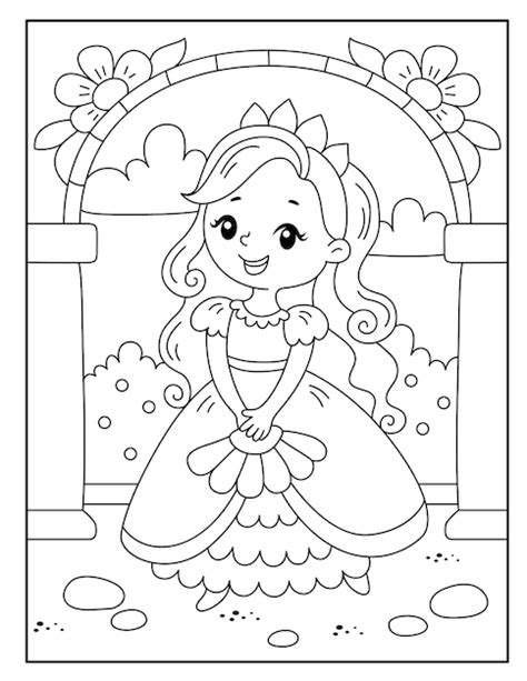 어린이를 위한 공주 색칠하기놀이 프리미엄 벡터