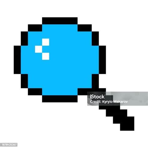 파란색 유리 선 아이콘이 있는 돋보기입니다 검색 창 유리 배율 광학 비전 픽셀 스타일 흰색 배경에 여러 가지 색상의 아이콘 검색에 대한 스톡 벡터 아트 및 기타 이미지