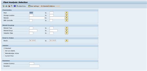 MCBA SAP Tcode INVCO Plant Analysis Selection