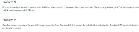 Problem 8 Find Out The Real Gas Formation Volume