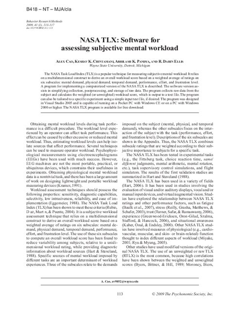 Pdf Nasa Tlx Software For Assessing Subjective Mental Workload