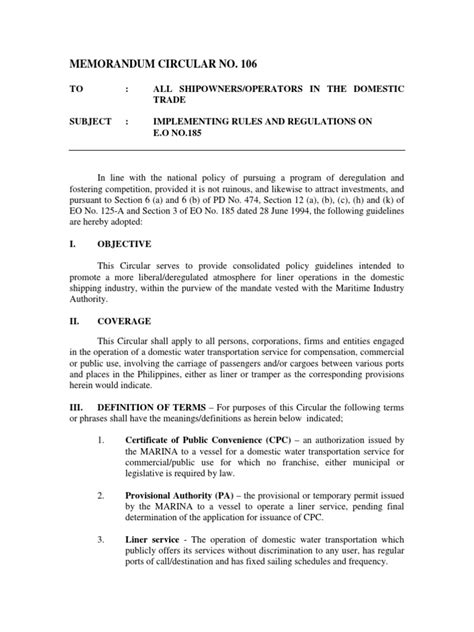 Marina Memorandum Circular No 106 1995 Pdf Cargo Working Capital