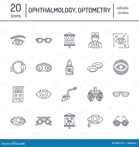 Ophthalmology Eyes Health Care Line Icons Optometry Equipment