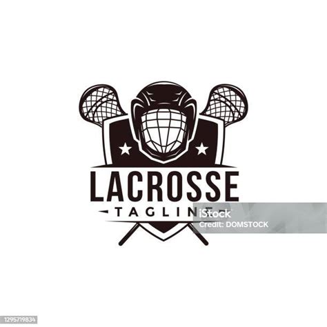 흰색 배경에 교차 라크로스 스틱 방패와 헬멧 벡터 아이콘 빈티지 씰 배지 라크로스 스포츠 라크로스에 대한 스톡 벡터 아트 및